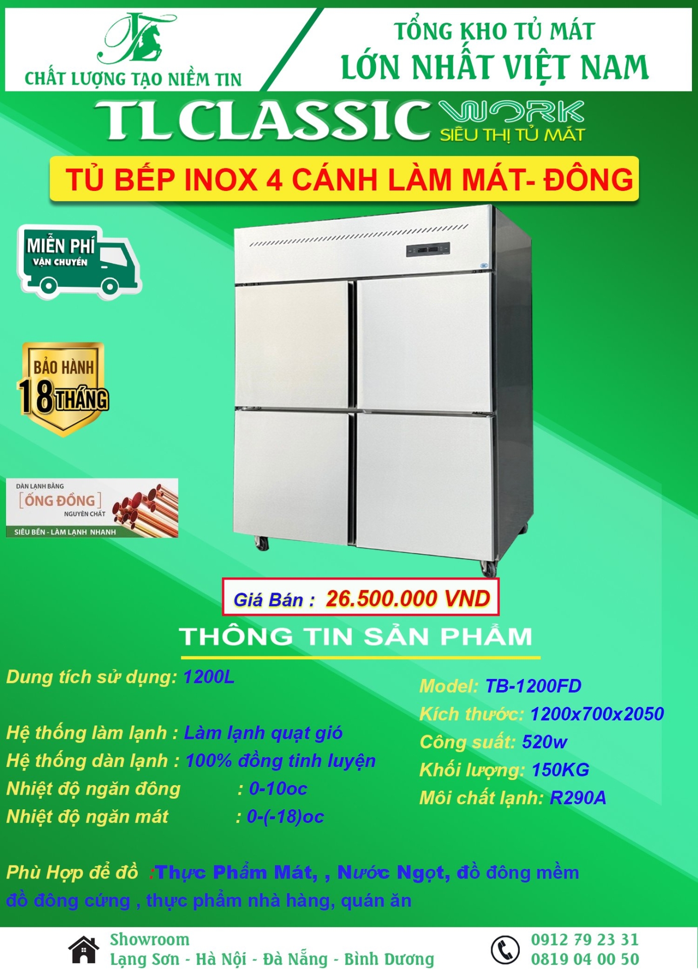 TỦ BẾP CÔNG NGHIỆP - LÀM ĐÔNG - 4 CÁNH